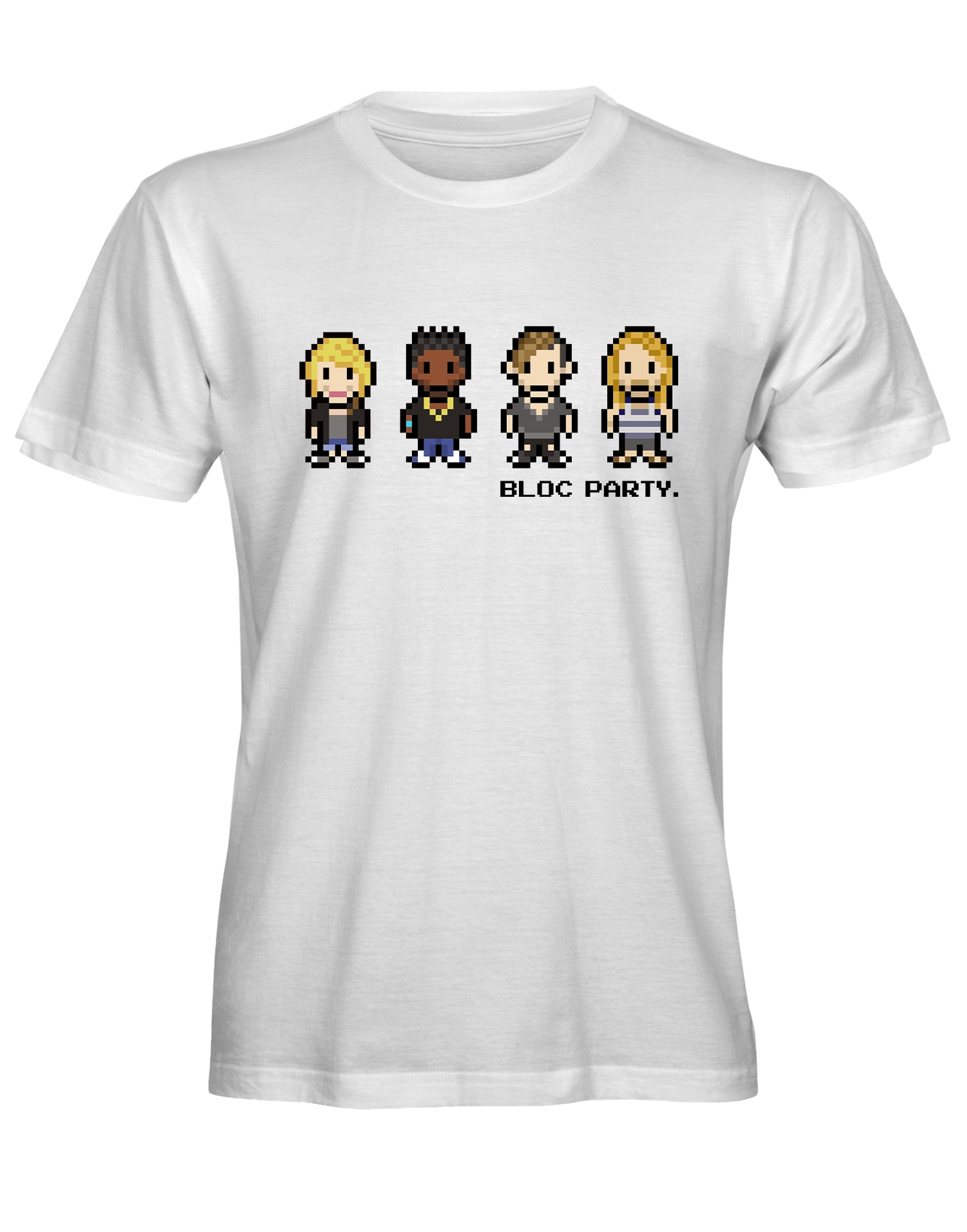 Bloc Party Pixel Art Band White tee – Super Ultra Mega Merchandise