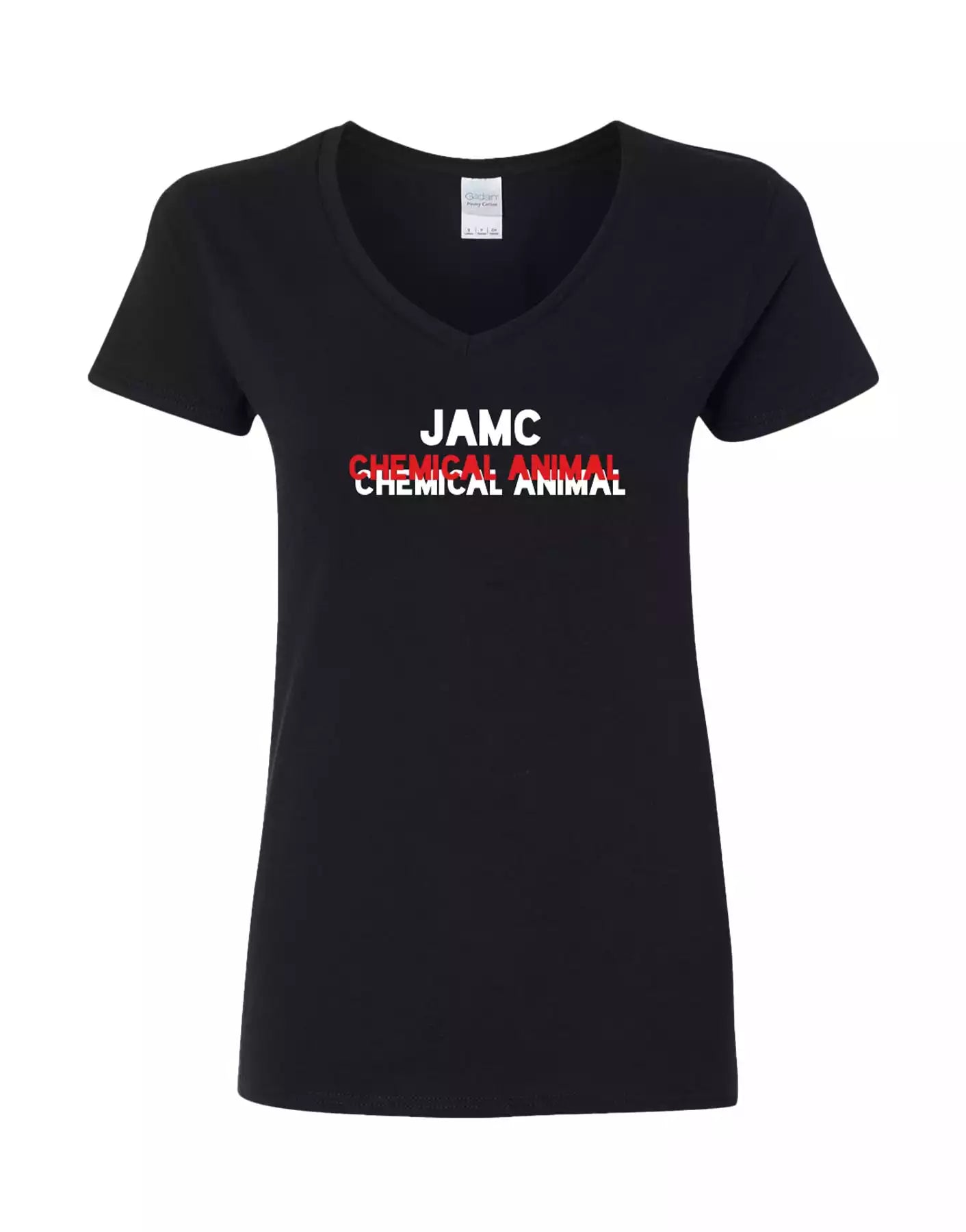JAMC "CHEMICAL ANIMAL" LADIES V NECK BLACK TEE – Super Ultra Mega ...