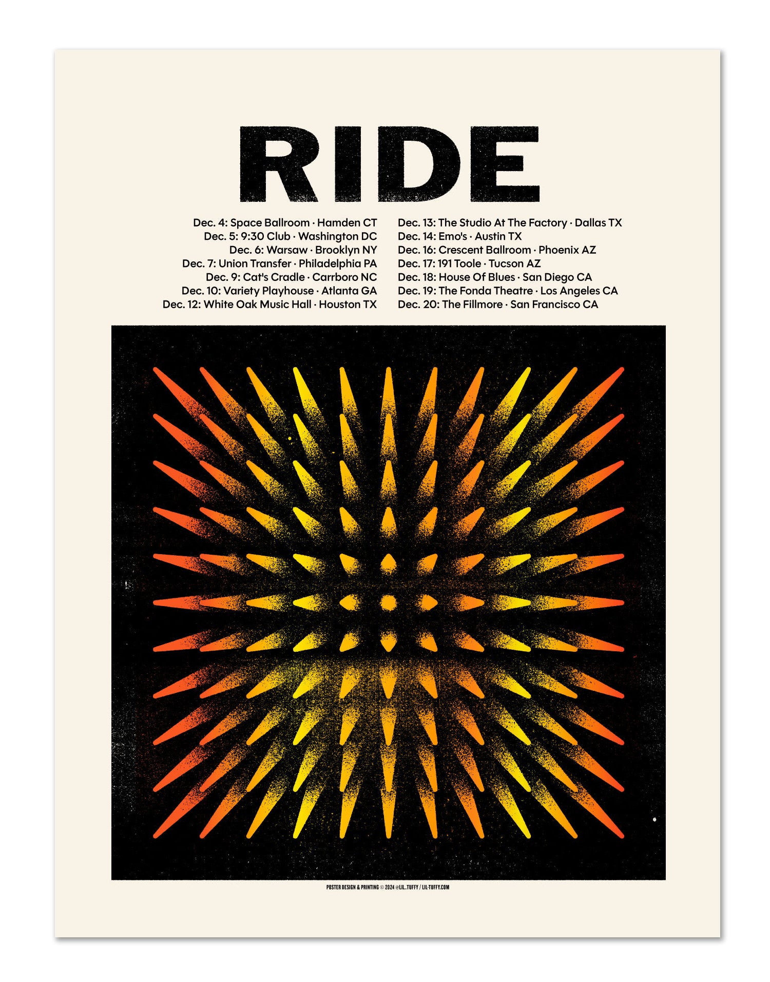 RIDE- DECEMBER 2024 18"X24" TOUR POSTER - 2ND EDITION- SIGNED – Super ...